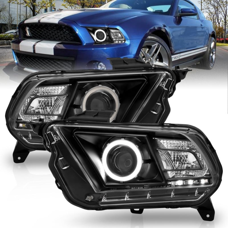 ANZO 2010-2014 Ford Mustang Projector Headlights w/ Halo Black (CCFL ...